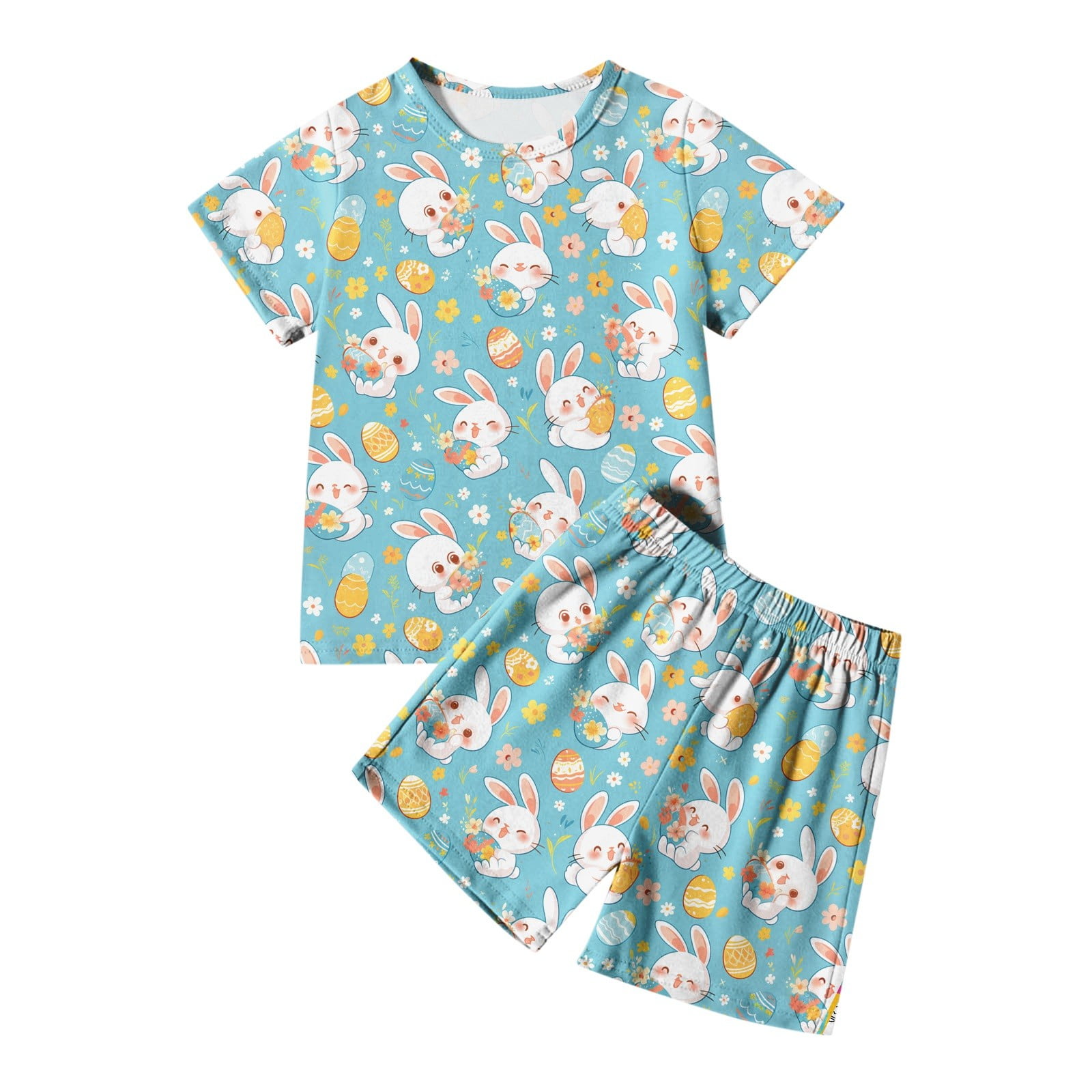 Kids Pjs Easter Pjs for Kids Easter Egg Printed Short Sleeve Top and ...