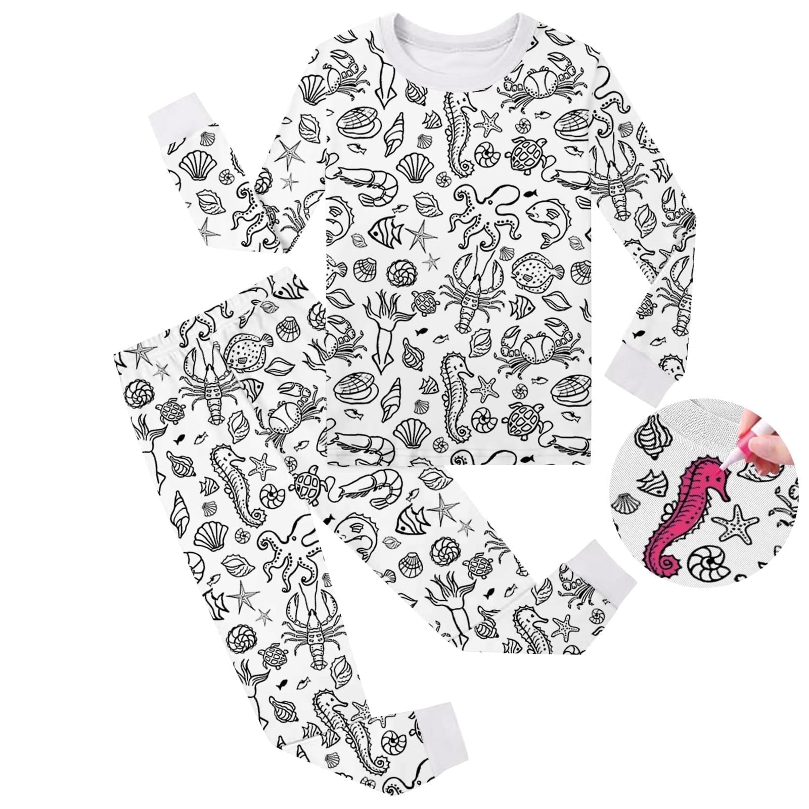 Kids Pjs Set Hand Painted Diy Coloring Pajamas Long Sleeve 2 Piece ...