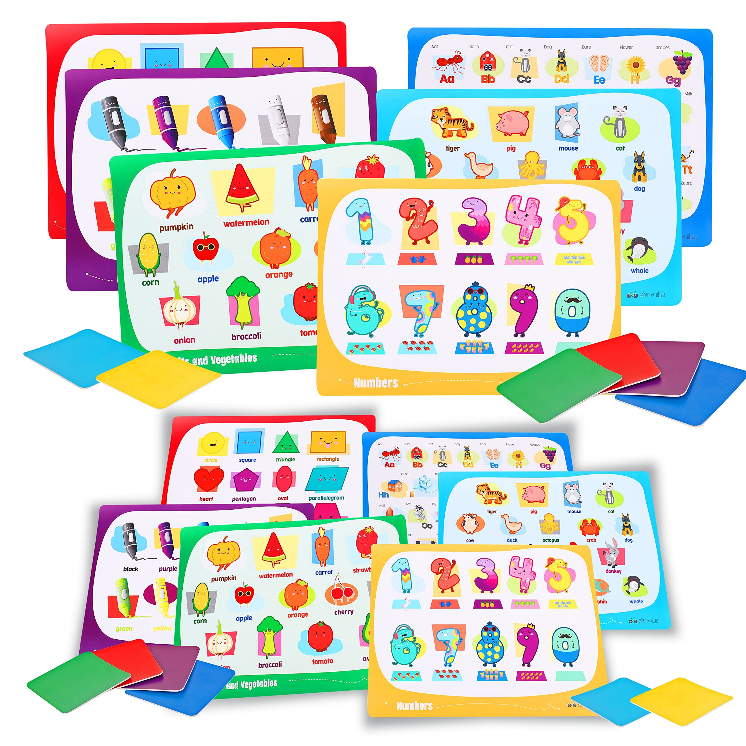 "Kids' Educational Placemats & Coasters Kit, 6 Non-Slip Washable Mats ...