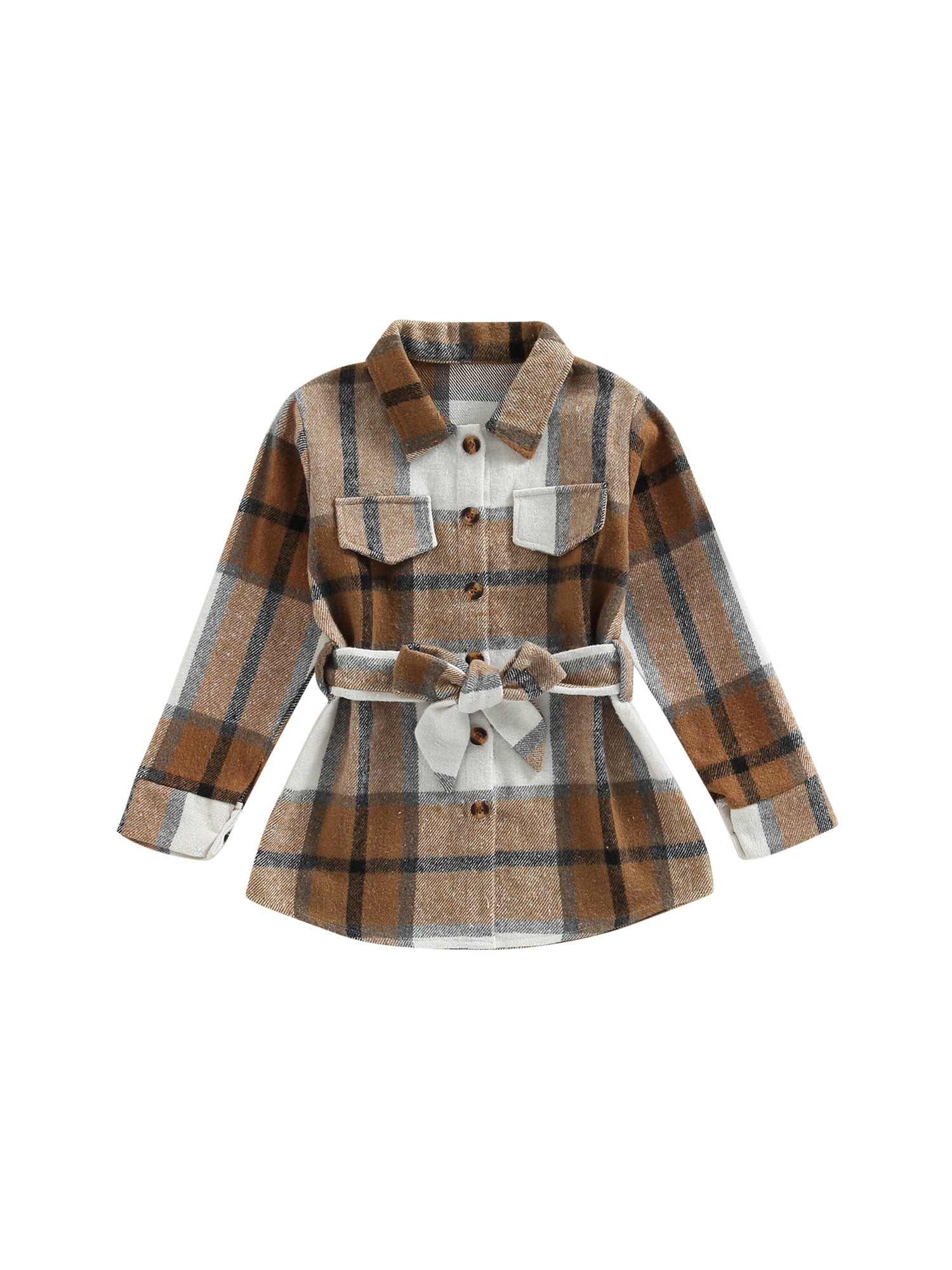Kids Plaid Flannel Coat for Girls Button Down Trench Coat Windbreaker ...