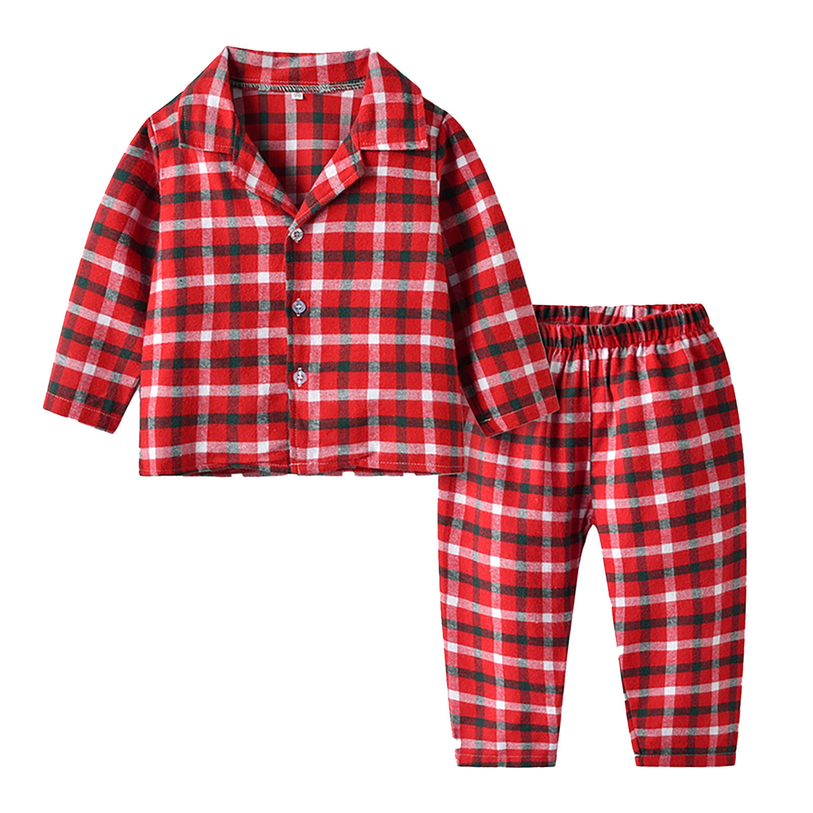 Kids Plaid Pajamas Sets Long Sleeve Cotton Sleepwear Toddler Button ...