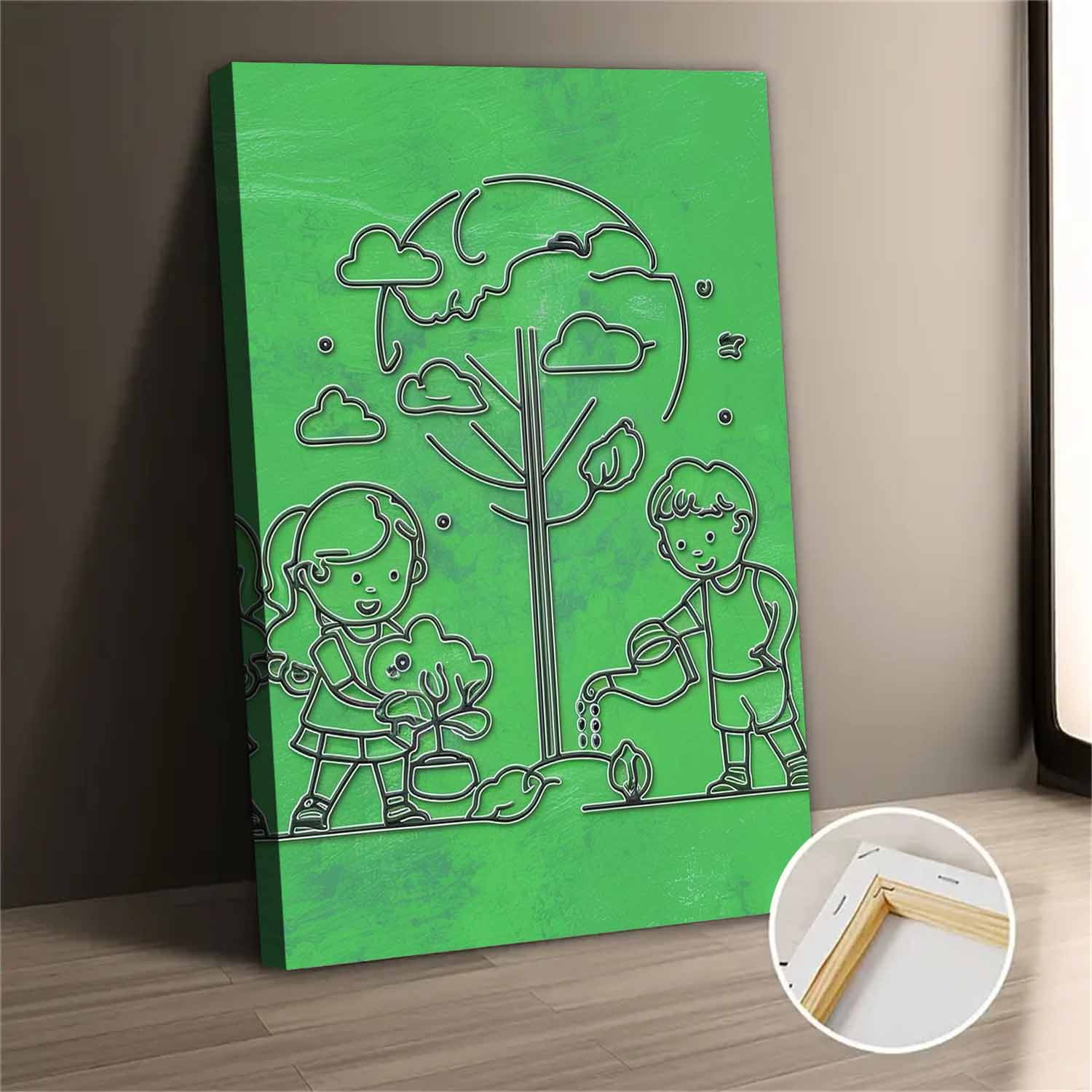 Kids Planting Tree Line Art Canvas Wall Art - Walmart.com