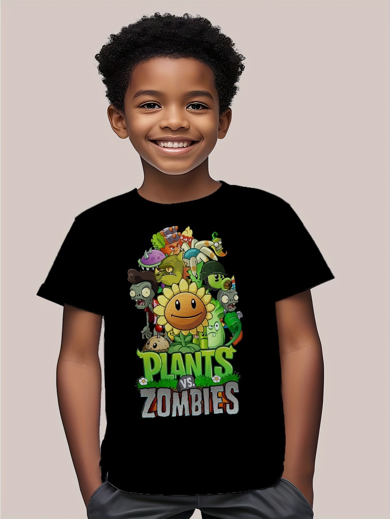 Kids' "Plants vs. Zombies" Graphic T-Shirt - Vibrant Cartoon Print ...