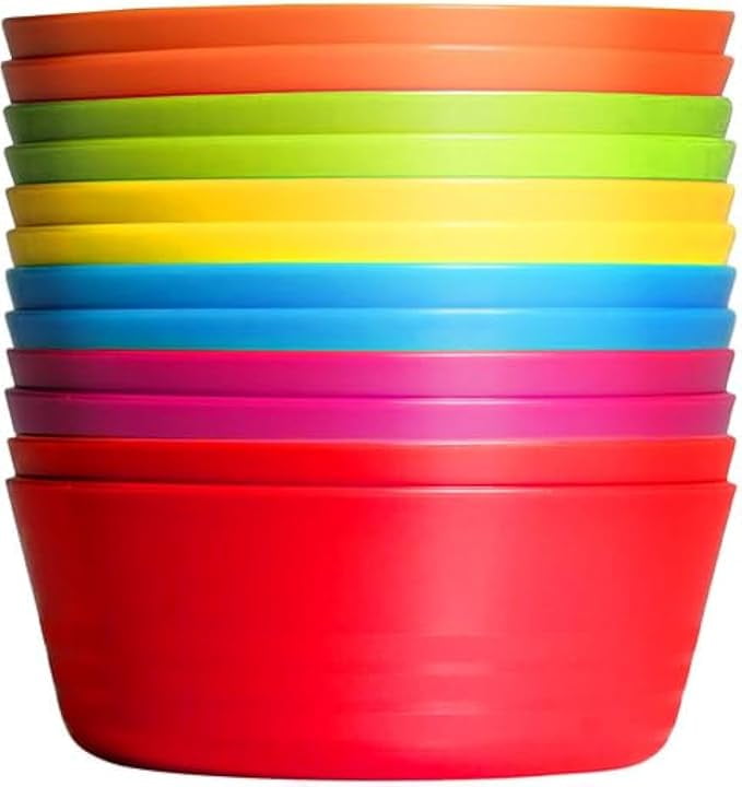 Plaskidy Kids Plastic Bowls Set of 12, 10 Ounce, BPA Free, Bright ...