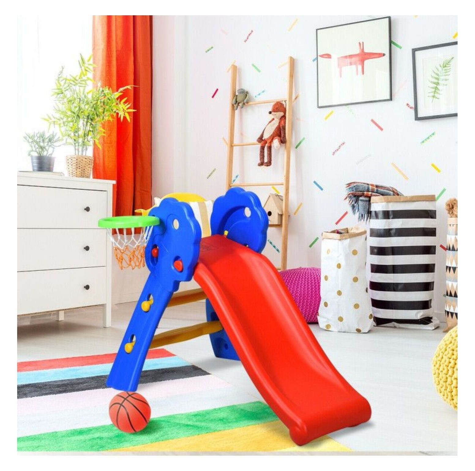 Kids Plastic Slide, 2-Step Folding Indoor Outdoor Toddler Slide with ...