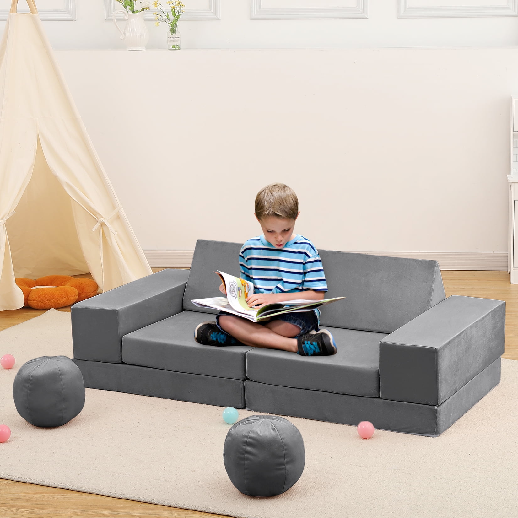 Kids Play Couch, 12 Pcs Modular Toddler Couch, Toddler Couch Kids Sofa ...