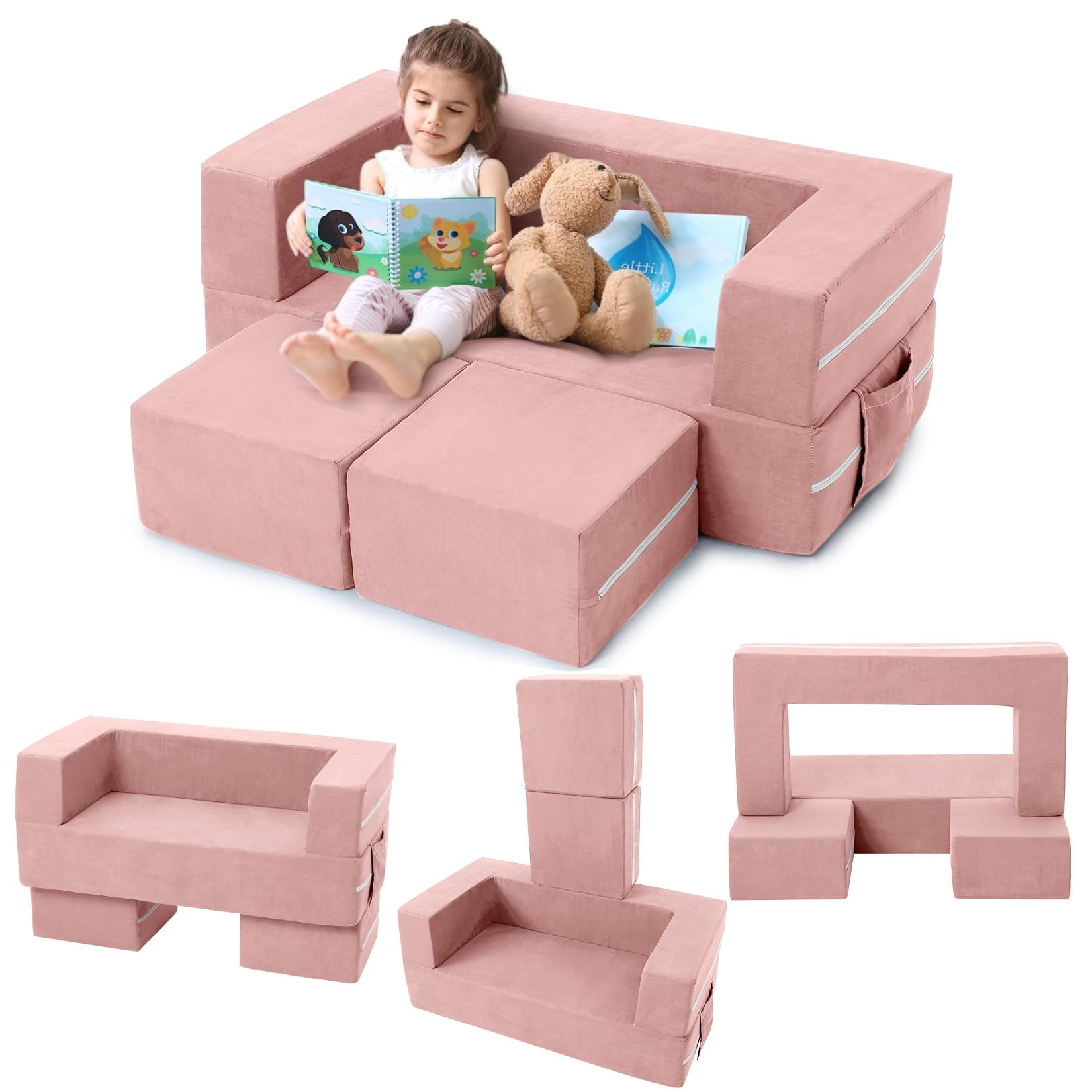 Kids Play Couch, 3Pcs Modular Kids Couch Toddler Couch for Playroom ...