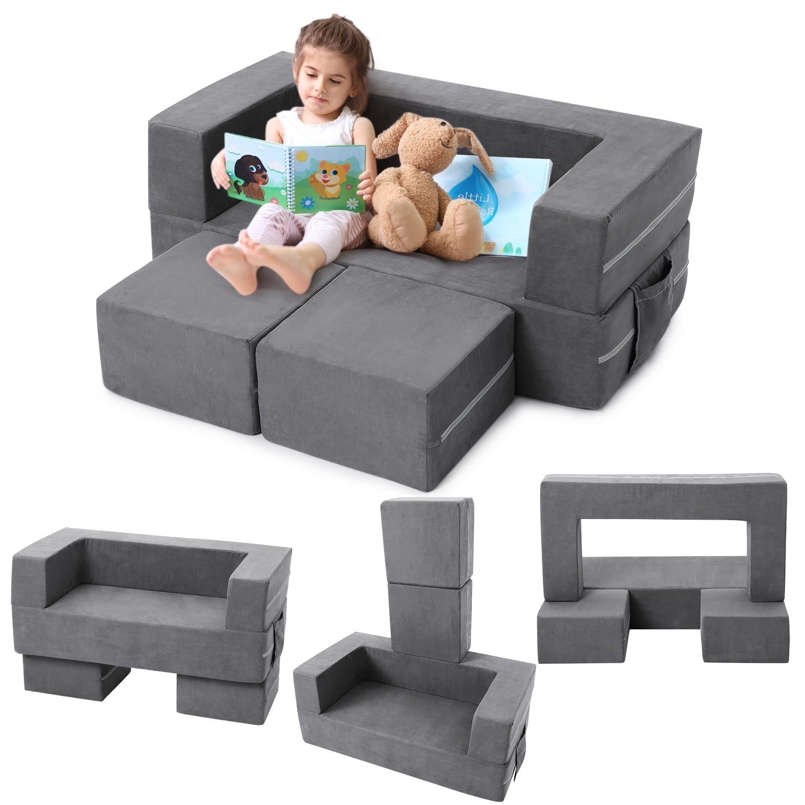 Kids Play Couch, 3Pcs Modular Kids Couch Toddler Couch for Playroom ...