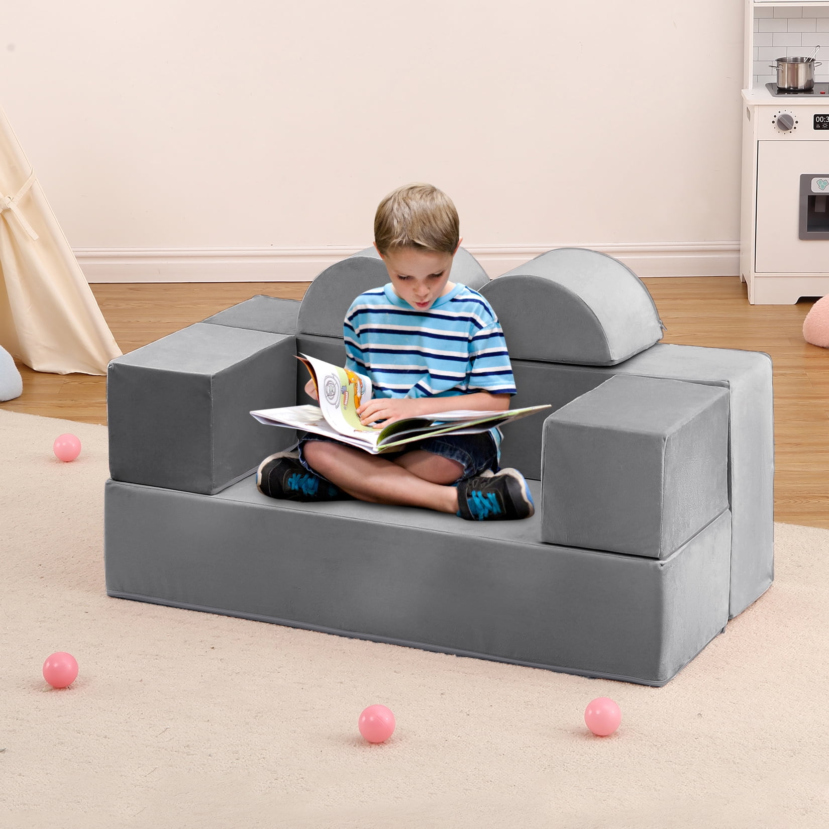 Kids Play Couch, 6 Pcs Modular Kids Play Sofa for Playroom Bedroom ...