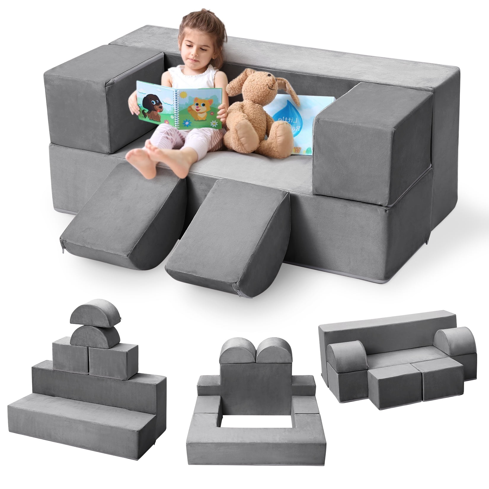Kids Play Couch, 6Pcs Modular Kids Play Sofa for Playroom Bedroom, Kids ...