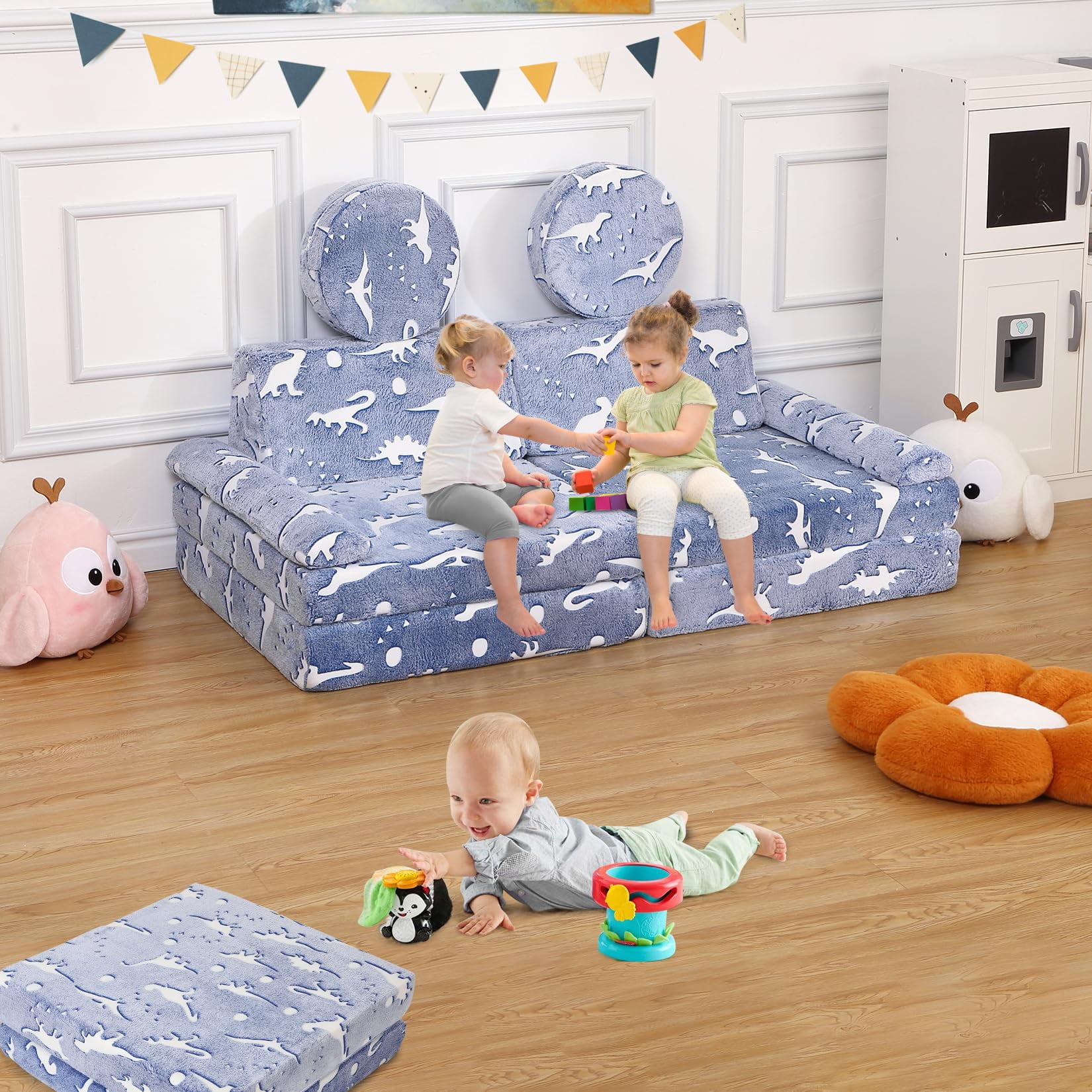 Kids Play Couch, 8 Pcs Modular Toddler Couch,Toddler Couch Kids Sofa ...