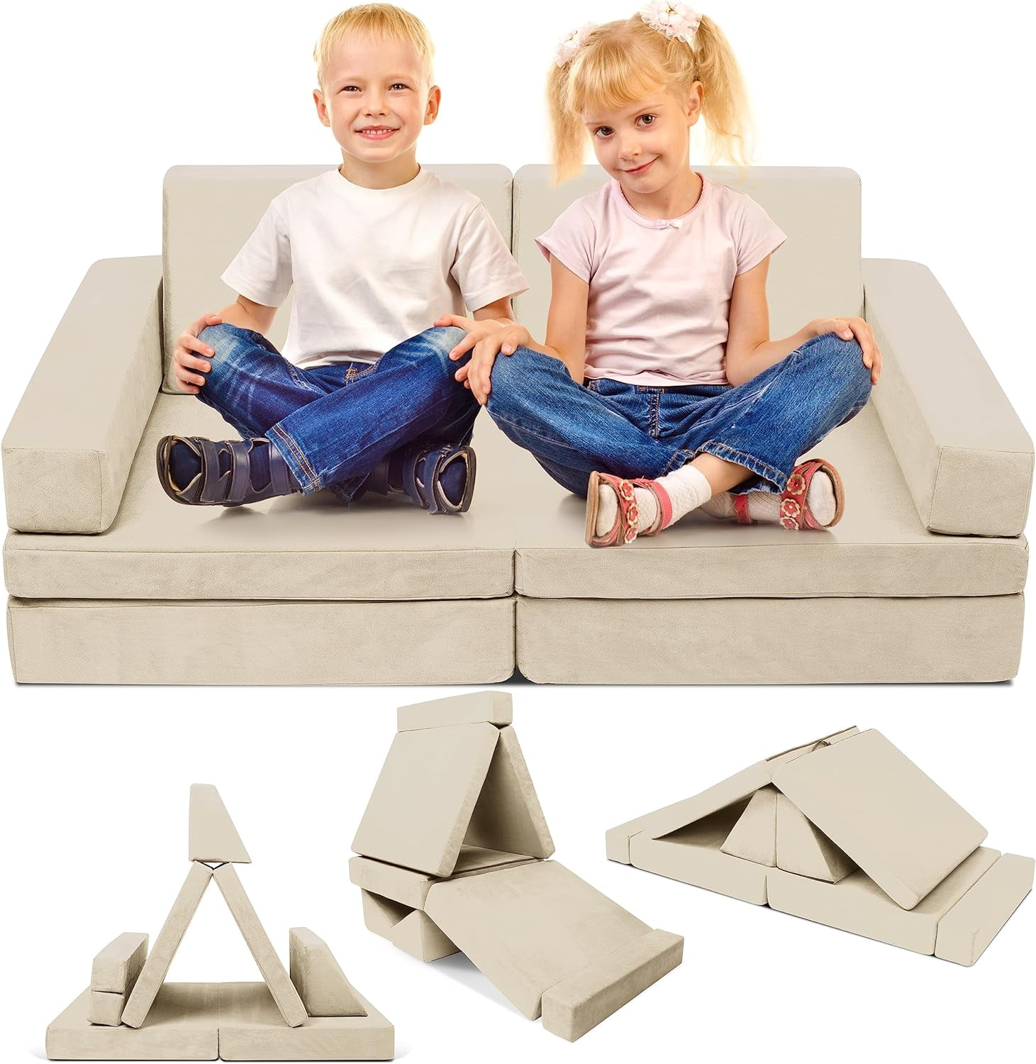 Kids Play Couch, 8Pcs Convertible Sofa for Creativity & Imagination ...