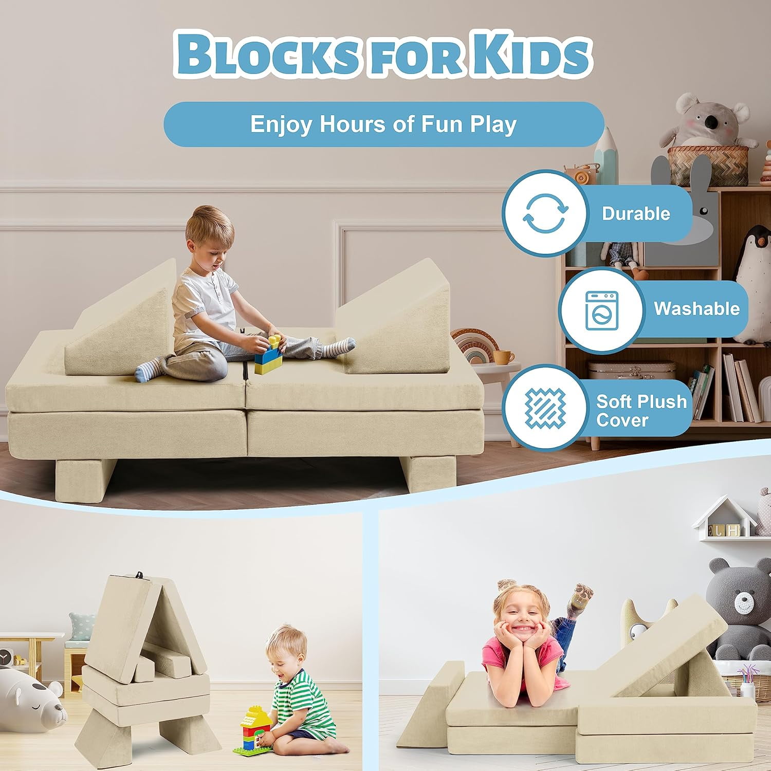 Kids Play Couch, 8Pcs Convertible Sofa for Creativity & Imagination ...