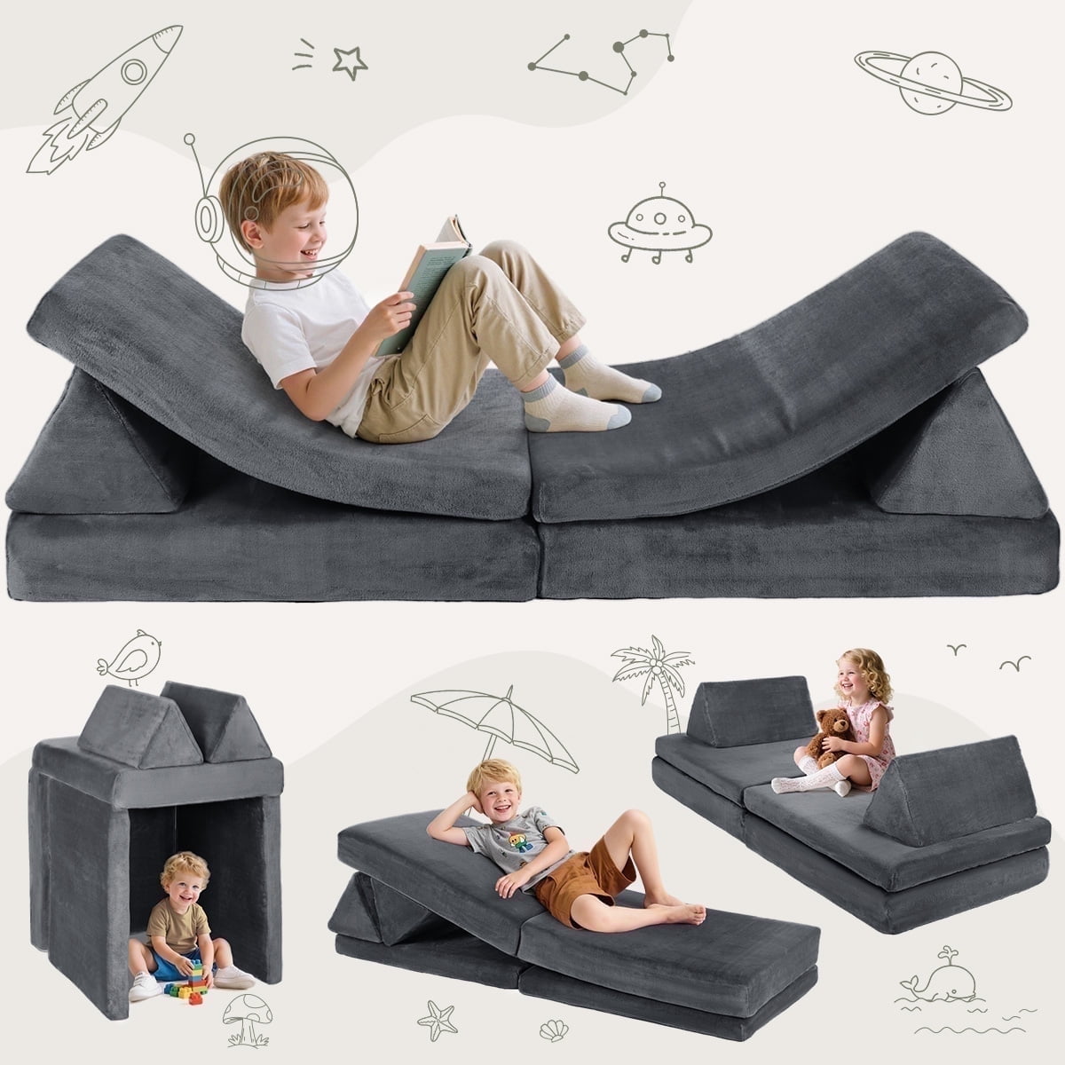 Toddler Sofa, Caveen Kids Play Couch, Modular Kids Couch,Convertible ...