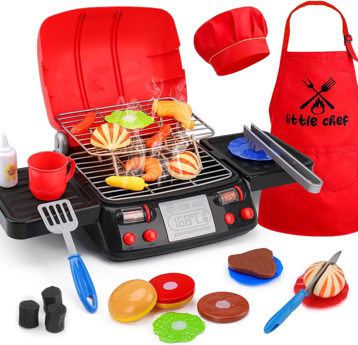 Kids Play Food Grill with Pretend Smoke Sound Light Kitchen Playset BBQ ...