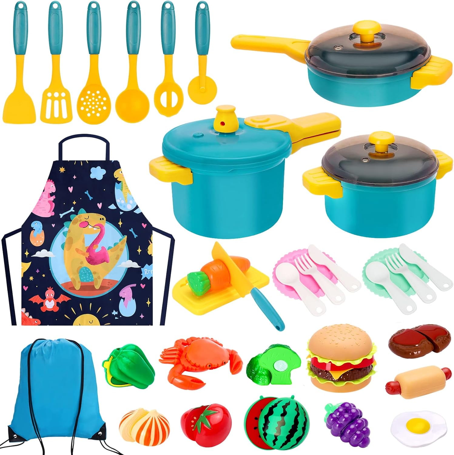 Kids Play Kitchen Accessories Set, Pretend Play Cooking Toys Set ...