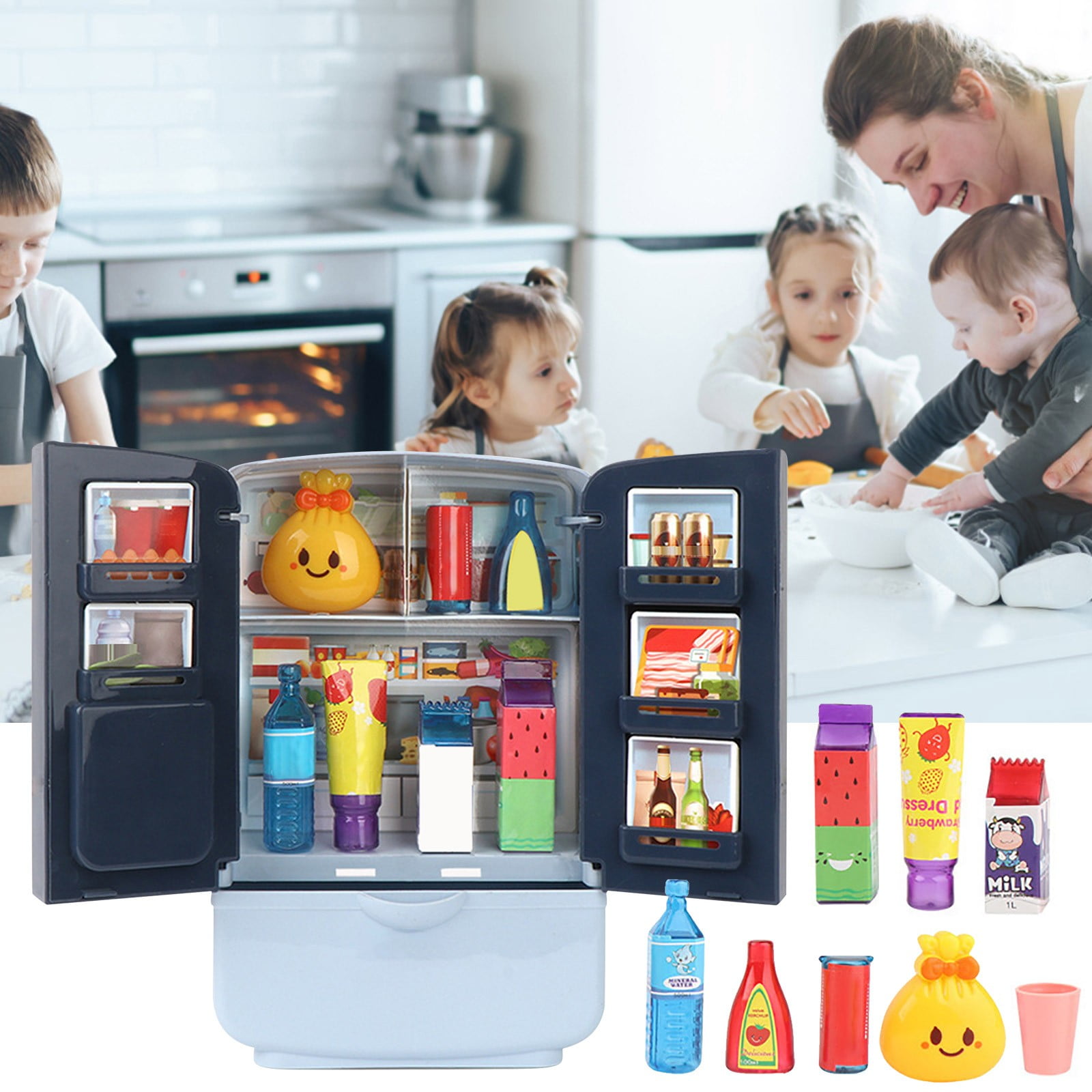 Kids Play Kitchen Refrigerator Set for Pretend Play - Double Door Mini ...