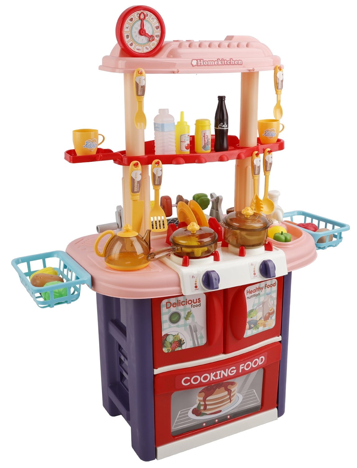Kids Play Kitchen Set, Toddler Kitchen Playset with Sound & Light ...