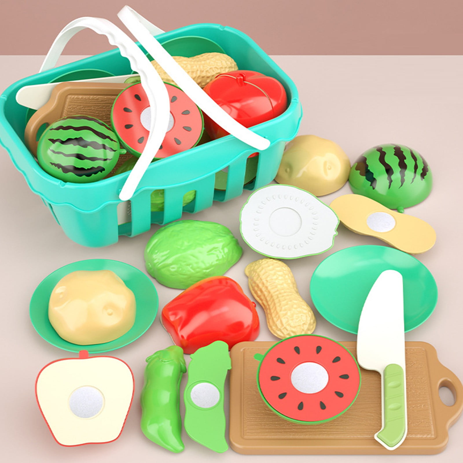 Kids Play Kitchen Toy Set - 11-Piece Fruit & Vegetable Cutting Playset ...