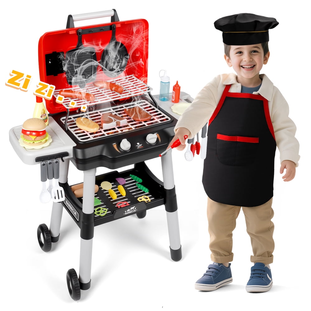 Kids Play Kitchen Toys, Kids BBQ Grill Playset with Smoke Sound Light ...