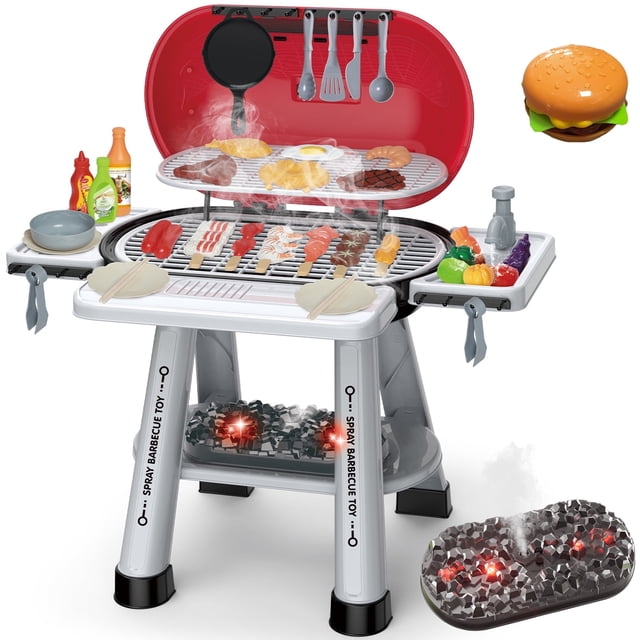 Kids Play Kitchen Toys, 68pcs Kids BBQ Grill Playset with Smoke, Sound ...