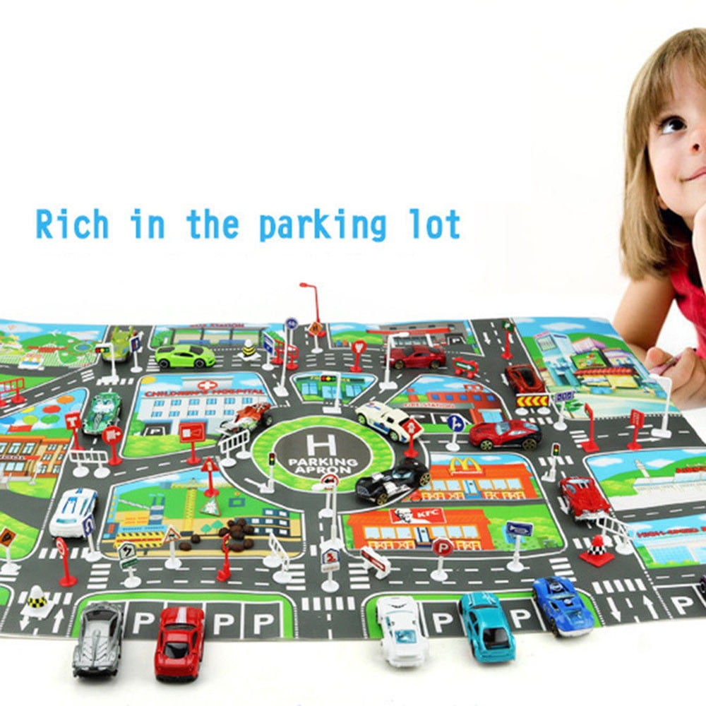 Kids Play Mat City Road Buildings Parking Map Game Scene Map ...
