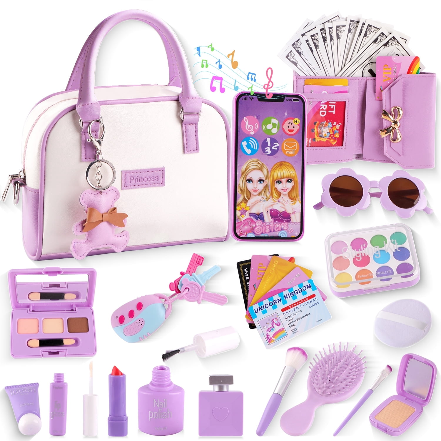 Kids Play Purse for Little Girls, 37 Pcs Toddler Purse Set with Pretend ...