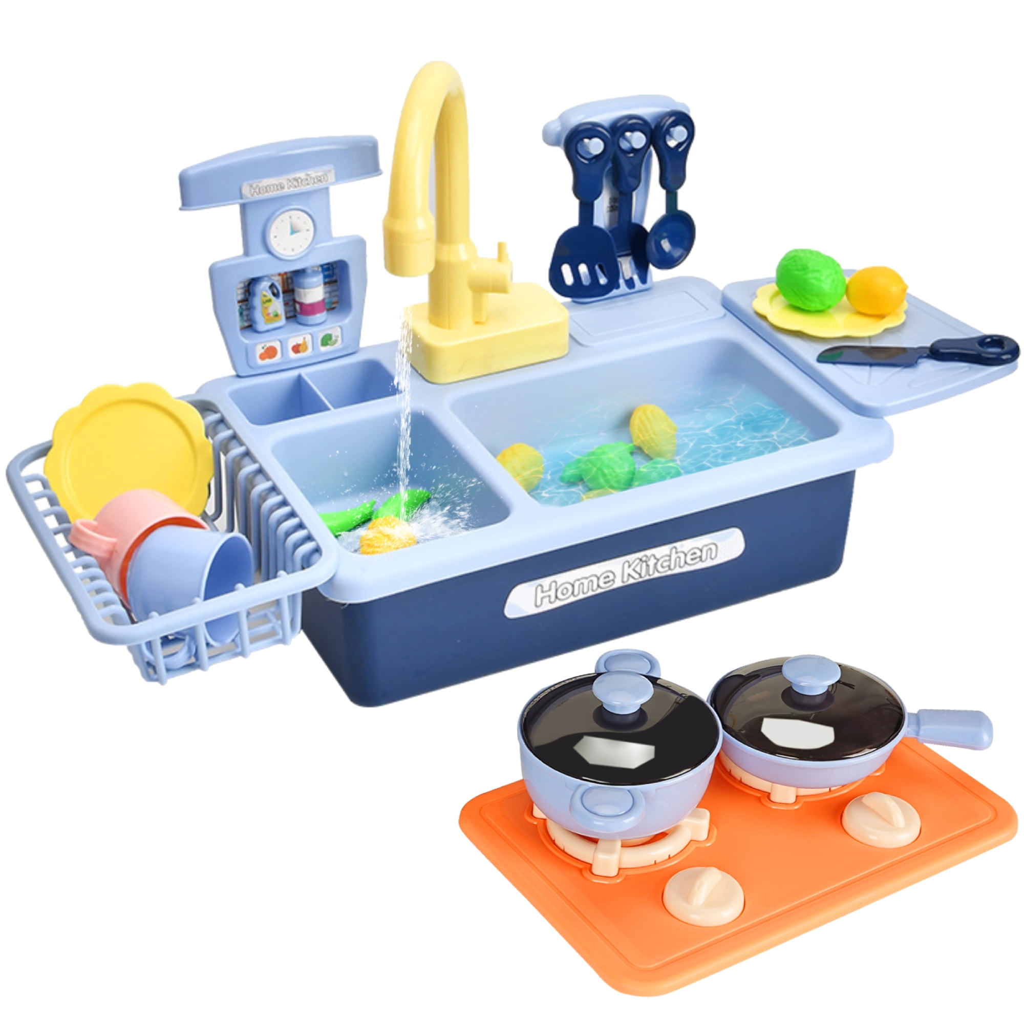 Kids Play Sink with Running Water, Toddler Kitchen Sink Toy with Real ...
