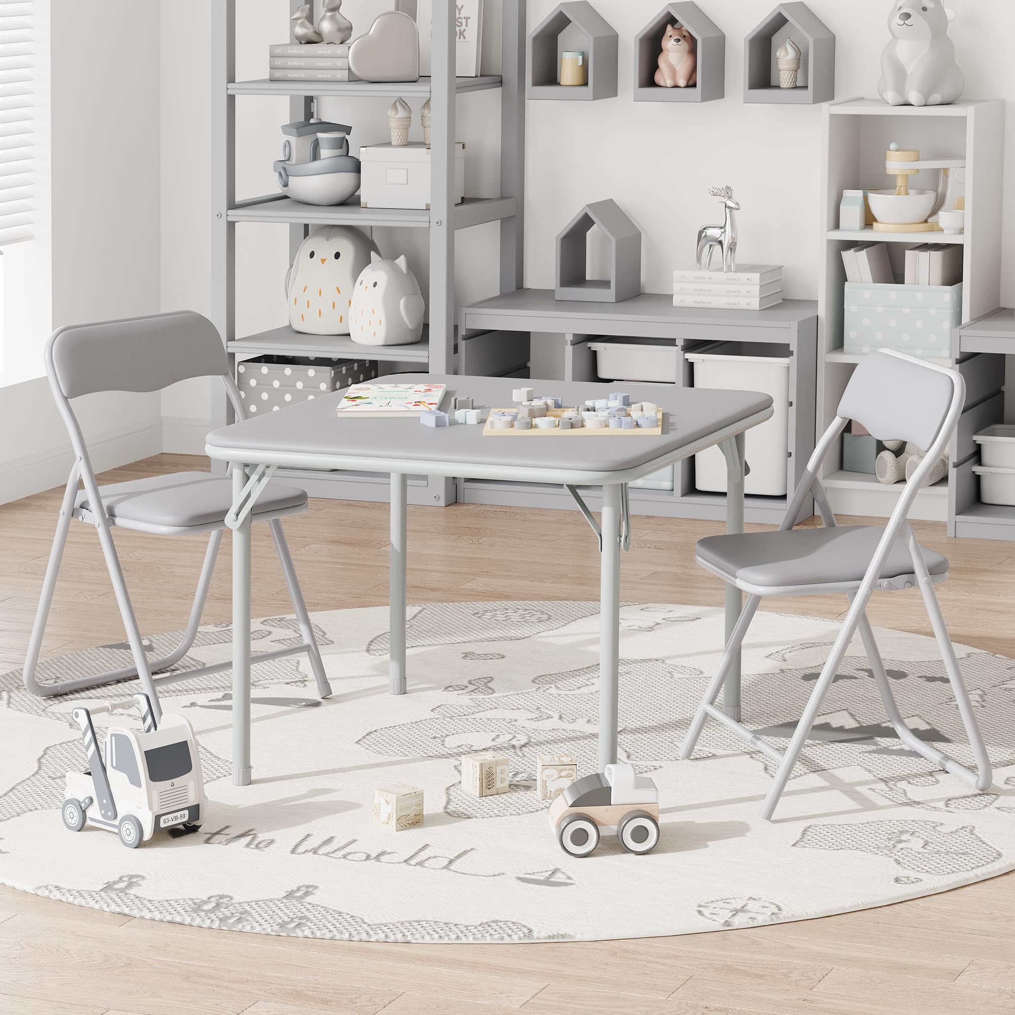 Kids Play Table with Matching Chairs, Compact Foldable Design, Safe ...