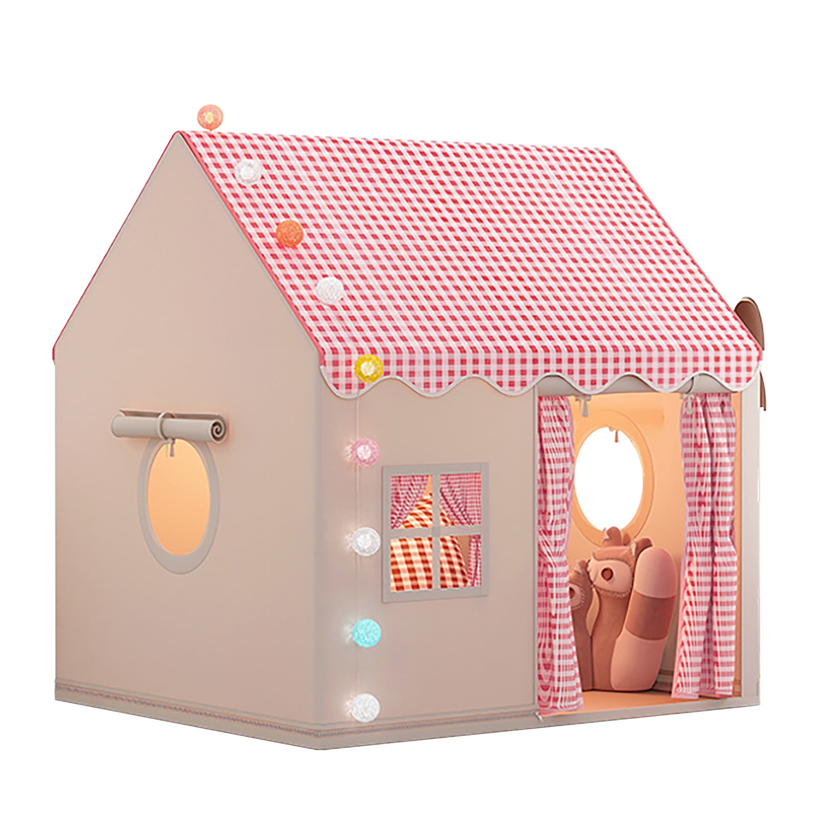 Kids Play Tent with Non-Slip Mat, Star Lights, Decorating Flag, Machine ...