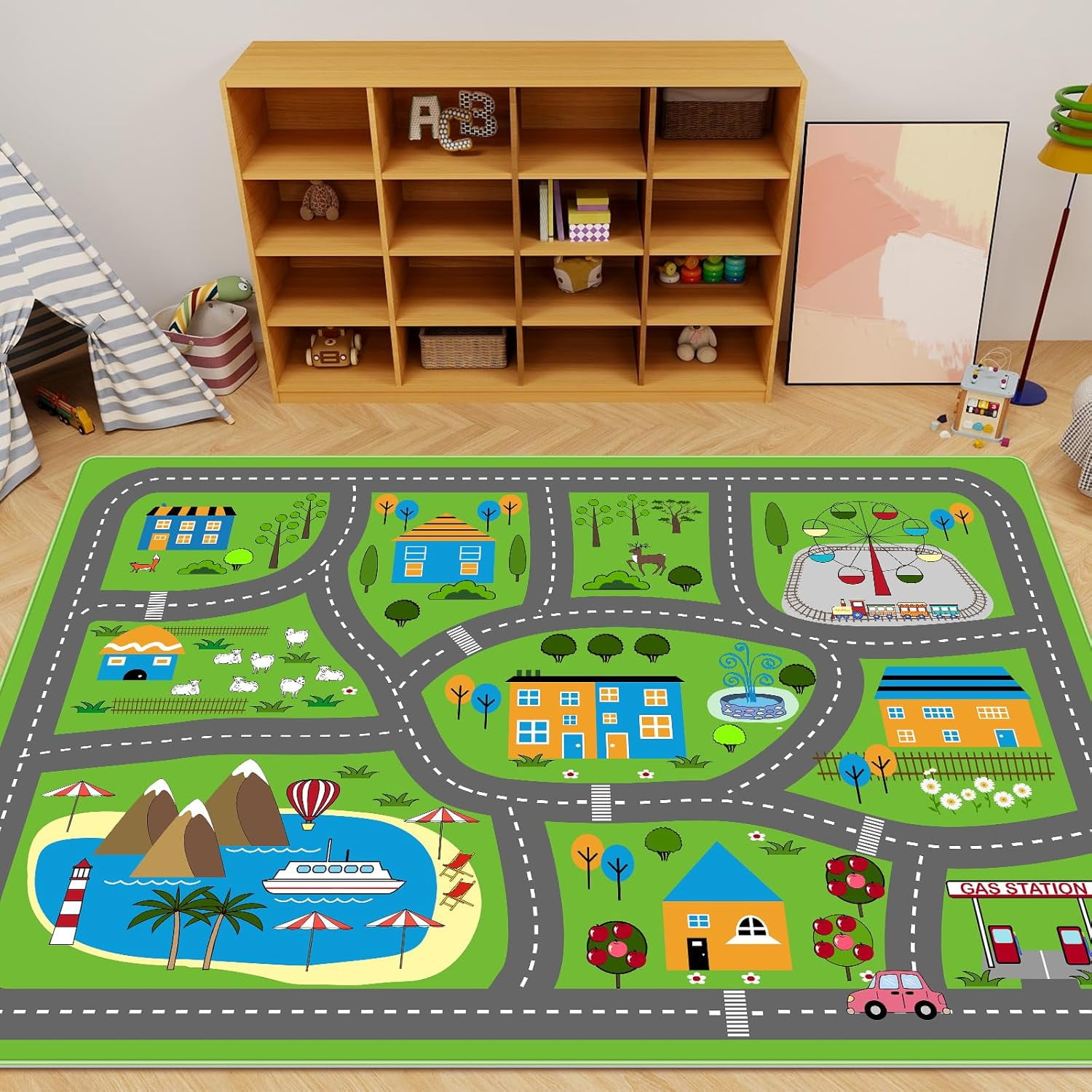 Kids Playmat Car Rug, Kids Play Rugs Town City Road Map Rug, Large ...