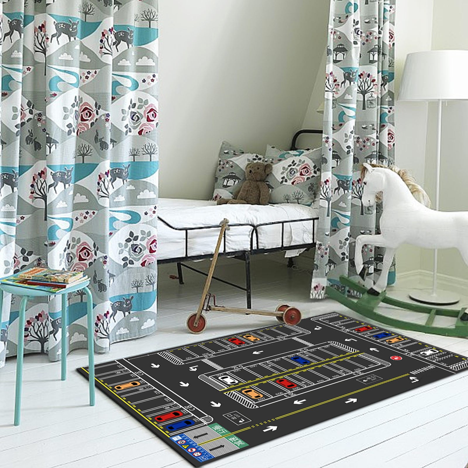 Kids Playmat Car Rug,Town-City Road Map Pattern Mat,Road Traffic Carpet ...