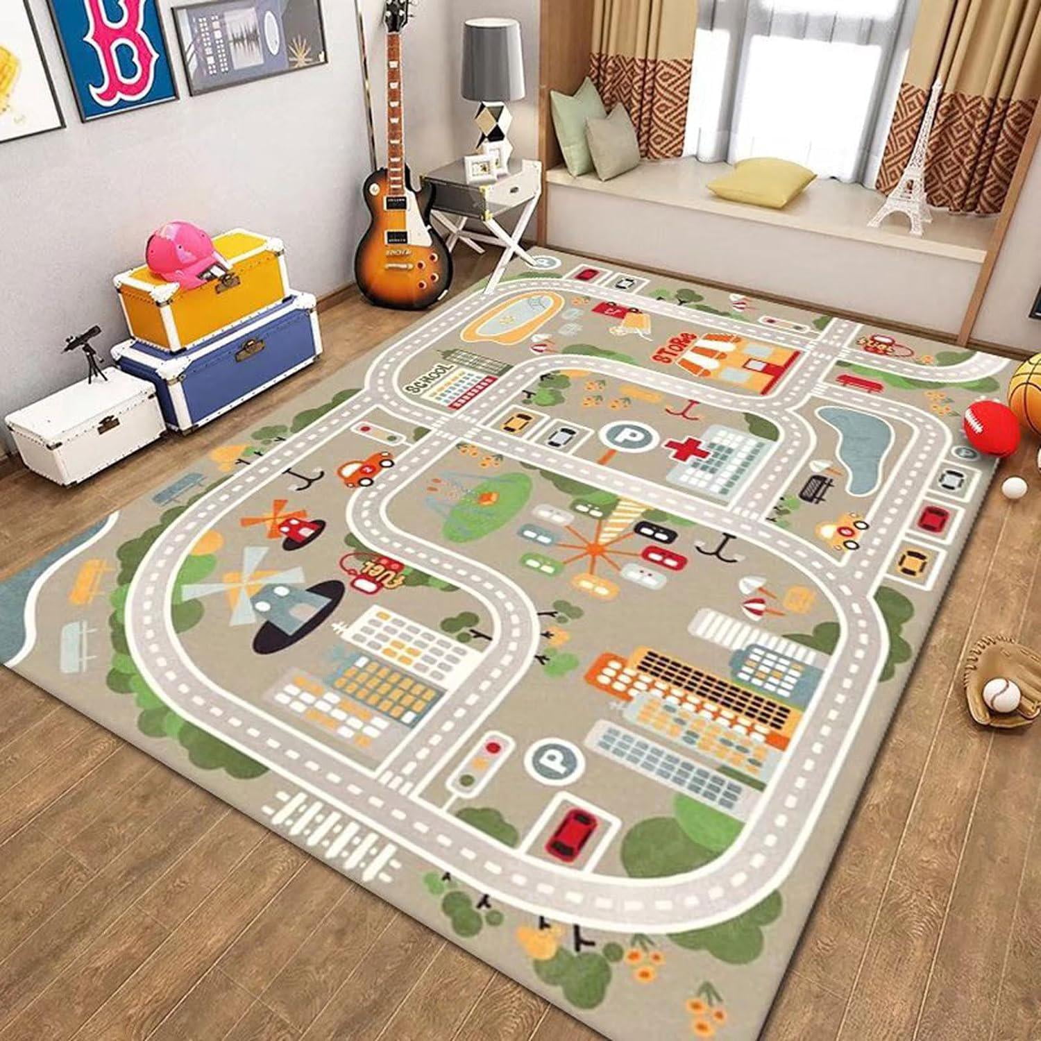 Kids Playmat Car Rug,Town-City Road Map Rug, Road Traffic Carpet ...