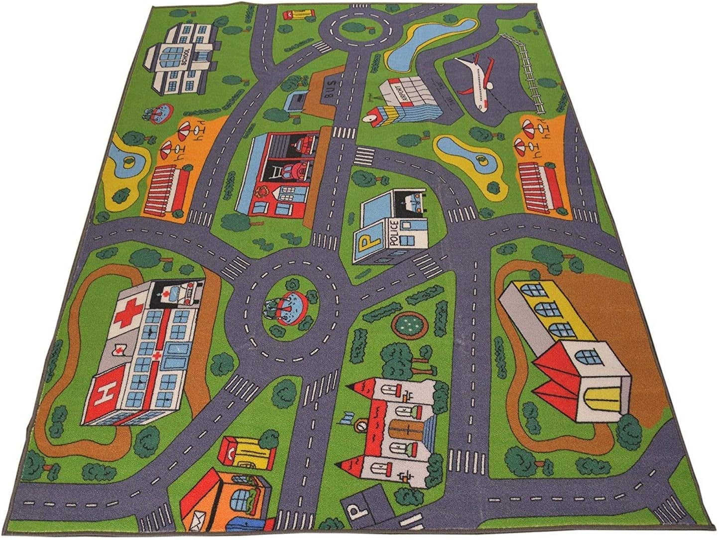 Kids Playmat Nursery Area Rug 4'11" x 6'6" Carpet Educational Roads and ...