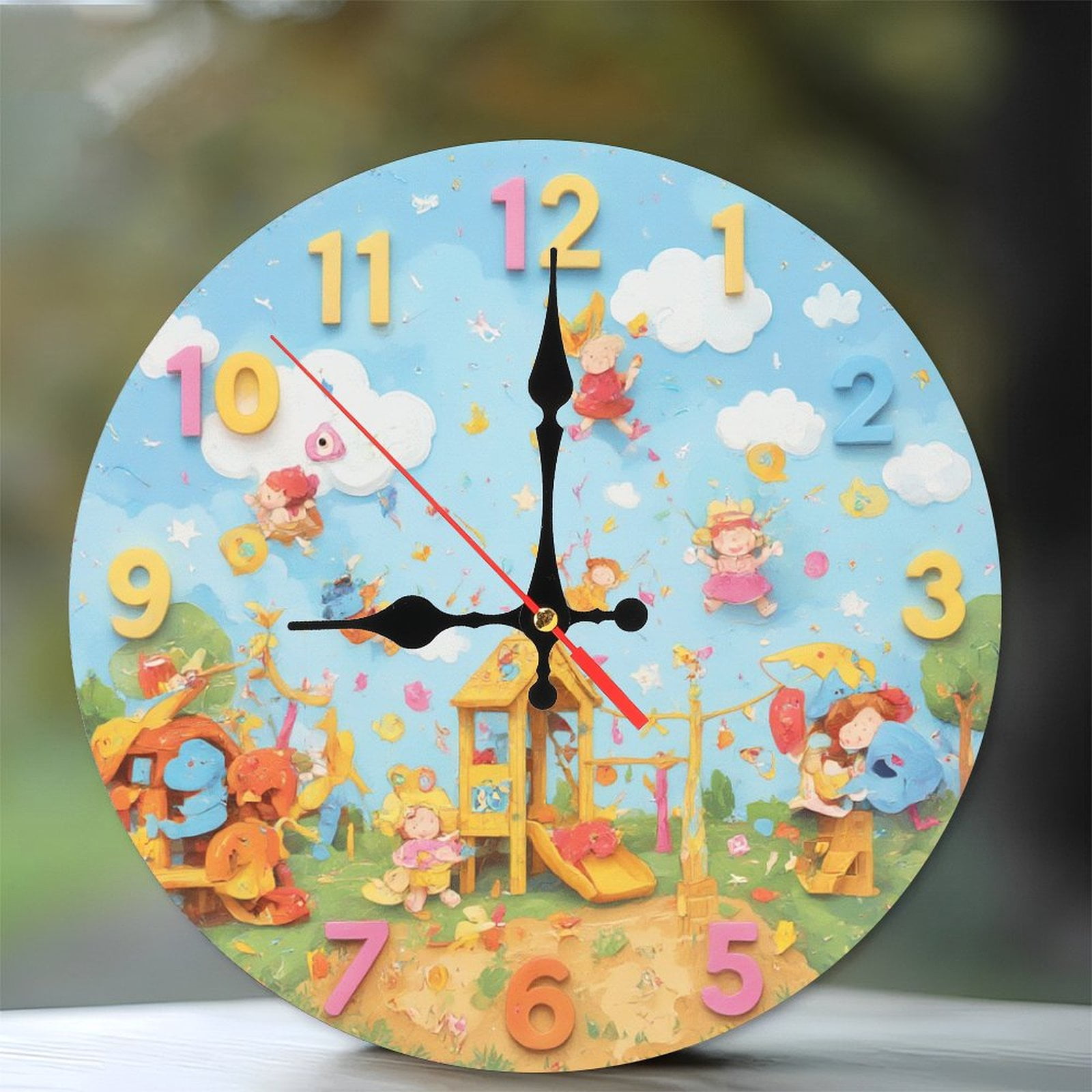Kids Playroom Decor Wall Clock Cute Cartoon Playground Theme 10-Inch ...