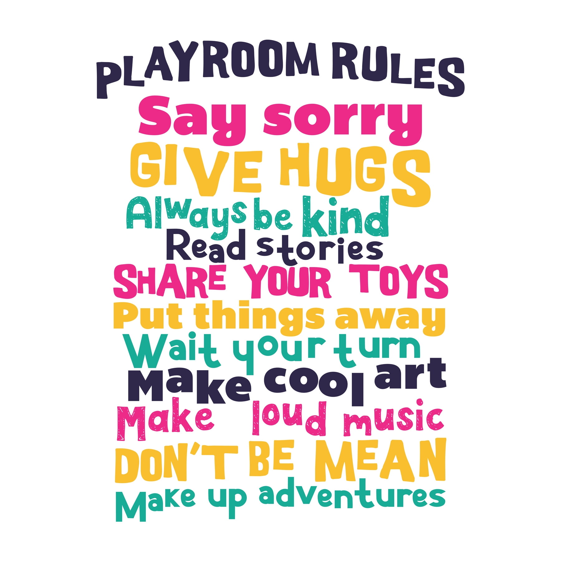 Kids Playroom Rules Fun Colourful Large Wall Art Print - Walmart.com