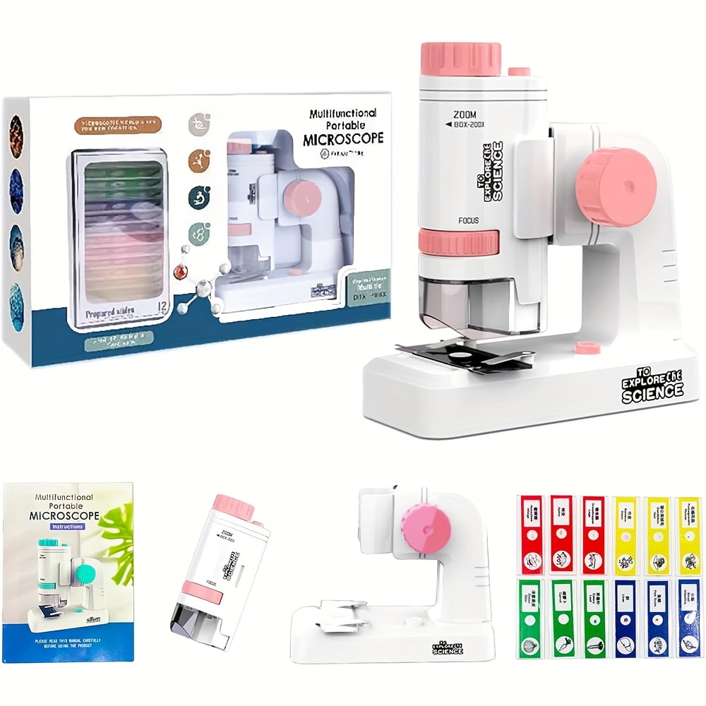 Kids Pocket Microscope - 200x Biological Science Microscope with LED ...