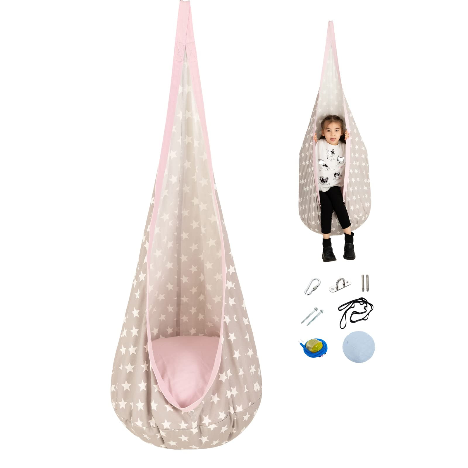 YAERSI Built-In Side Pocket Kids Swing Chair with Inflatable Cushion, 3 ...