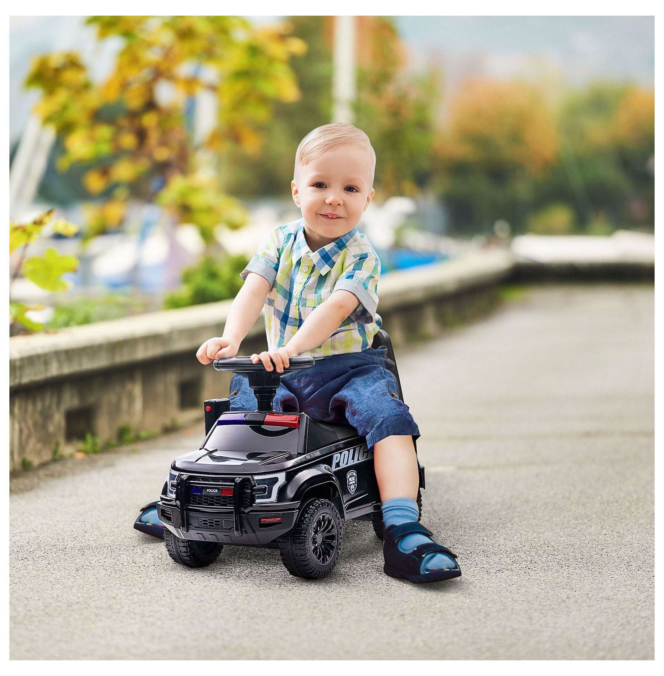 Kids Police Car Ride-On Toy with Megaphone & Storage - Sliding Ride On ...