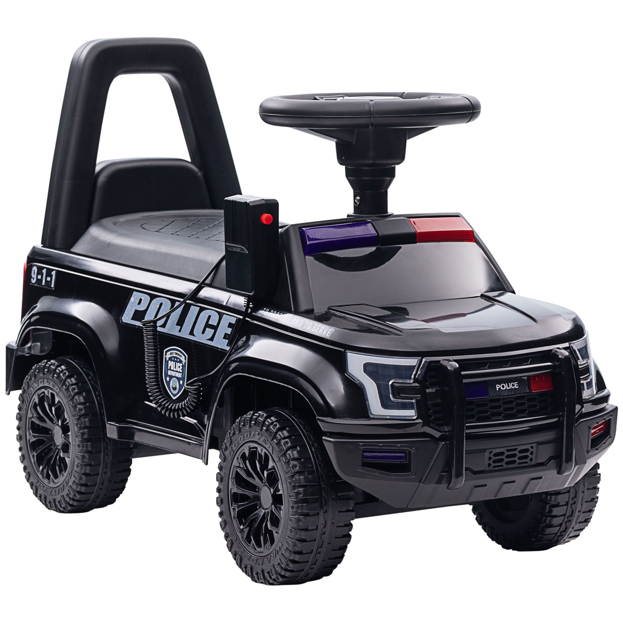 Kids Police Car Ride-On with Megaphone, Sliding Toy Car, Hidden Storage ...