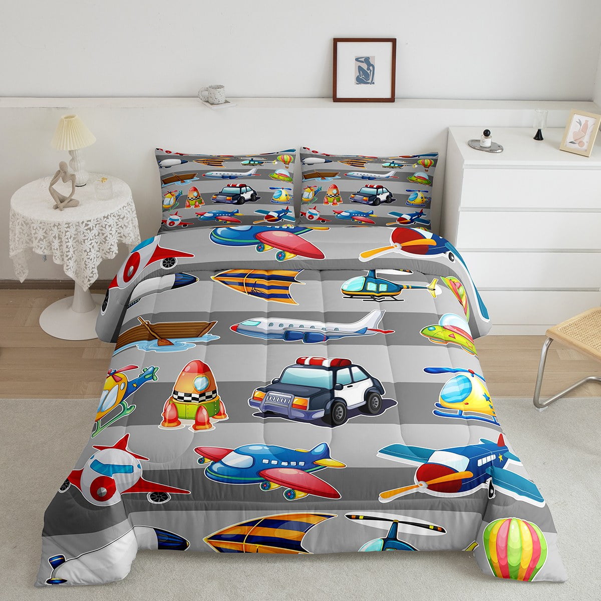 Kids Police Helicopter Bedding Boys Lifeboat Airplane Comforter Set for ...