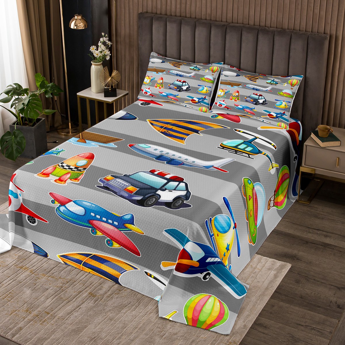 Police Helicopter Coverlet Set Lifeboat Airplane Bedspread Set Teens ...