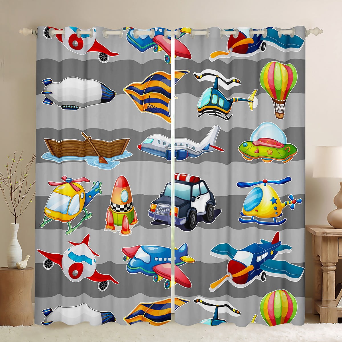 Police Helicopter Curtains & Drapes Lifeboat Airplane 30%-50% Blackout ...