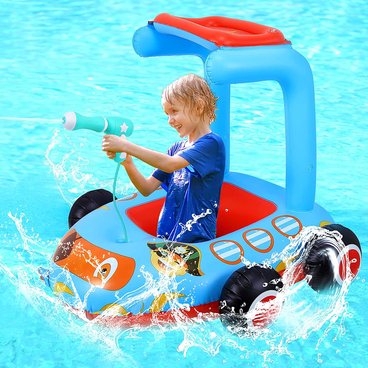 Kids Pool Float with Water Gun and Canopy, Inflatable Toddlers Pool ...