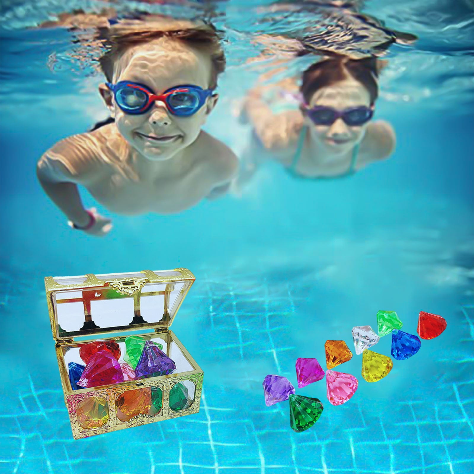 Kids Pool Treasure Diving Kit with Plastic Crystal Diamonds, DIY Pirate ...