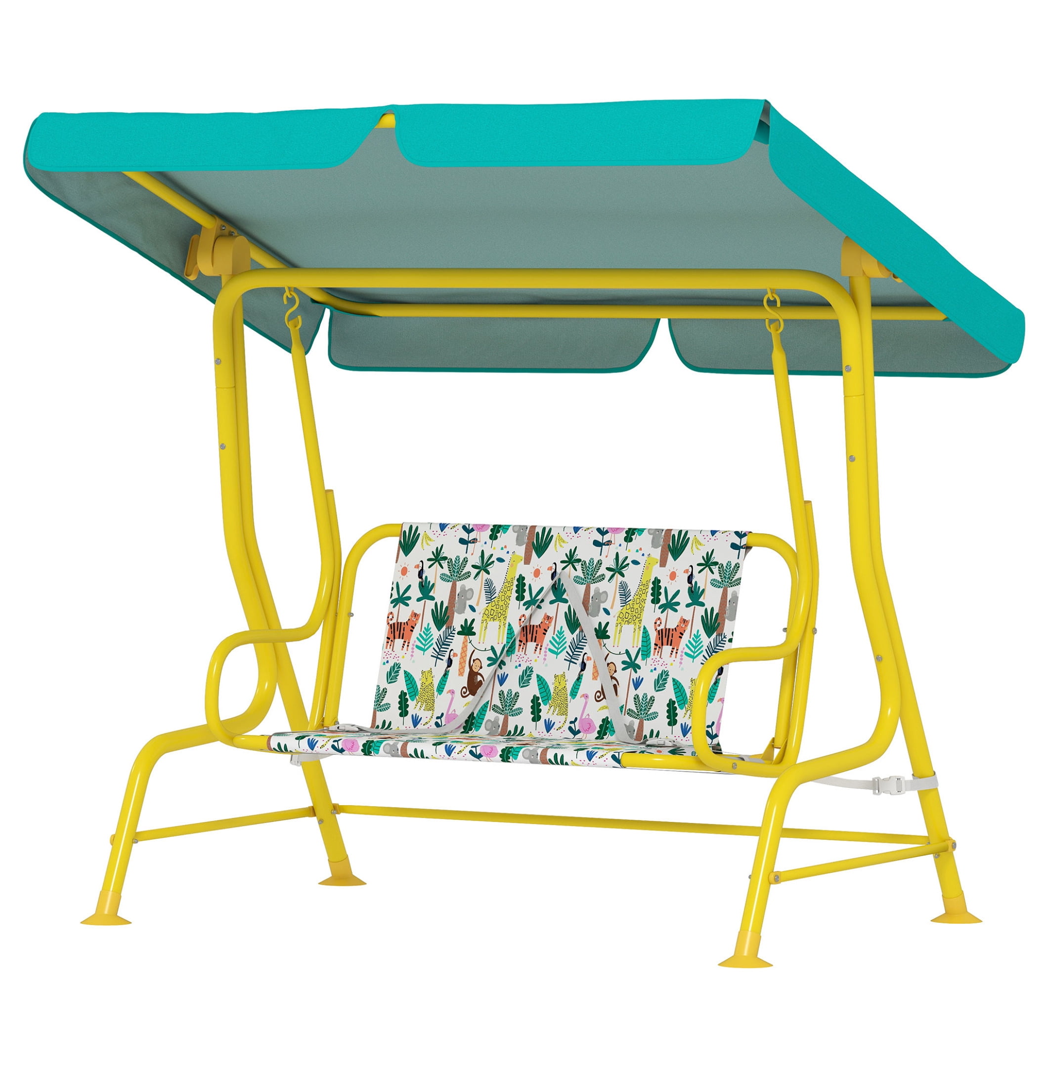 Kids Porch Swing 2-Seater, Patio Swing with Canopy & Safety Belts ...