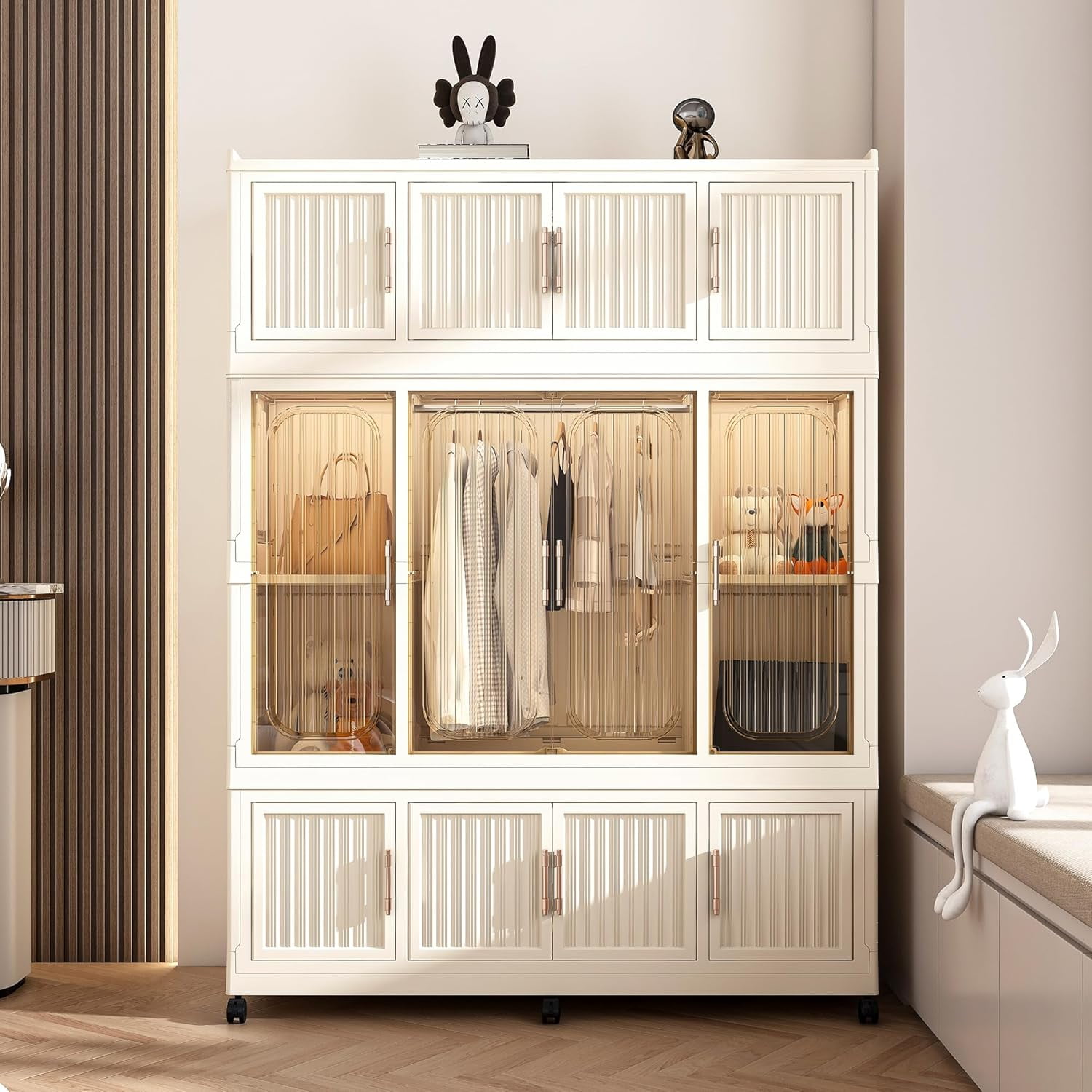 Kids Portable Wardrobe Closet Organizer with Magnetic Doors, 12 Cubes ...
