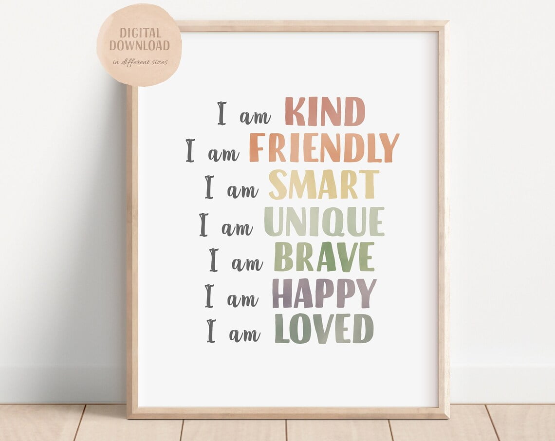 Kids Positive Affirmation Wall Art, Daily Affirmations Poster, Positive ...
