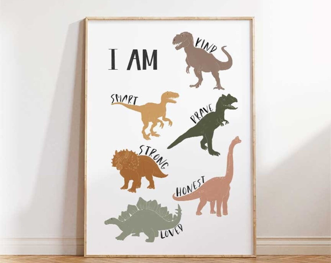 Kids Positive Affirmations Print, Dinosaur Wall Art, Dinosaur Playroom ...