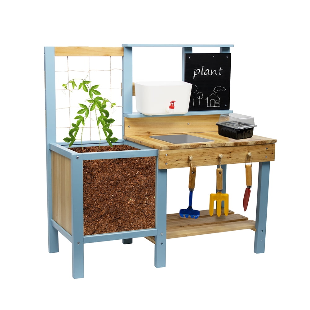Kids Potting Bench, Wood Outdoor Kitchen with Planter Box, Wooden Toy ...
